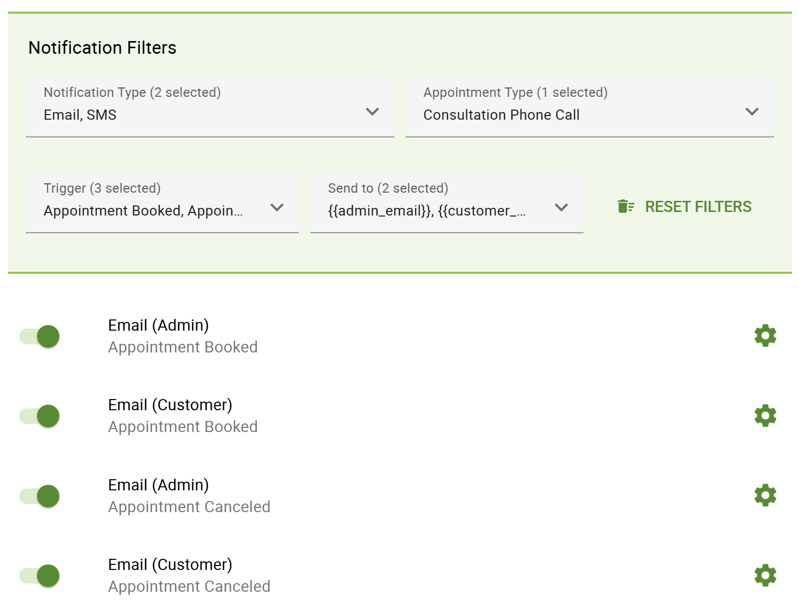 Notification Filters - Simply Schedule Appointments
