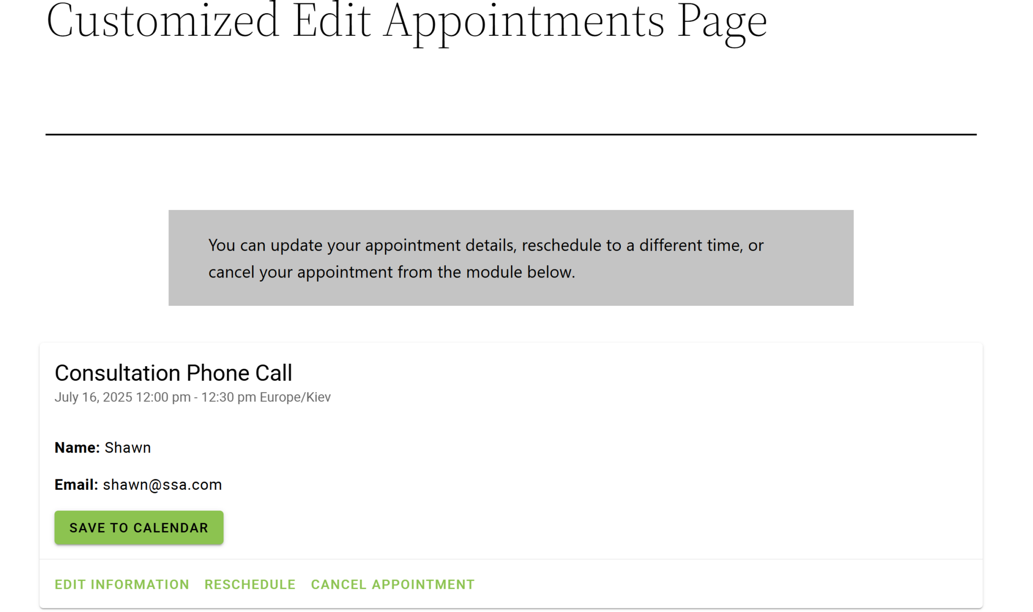 Custom Page to Edit Appointments - Simply Schedule Appointments