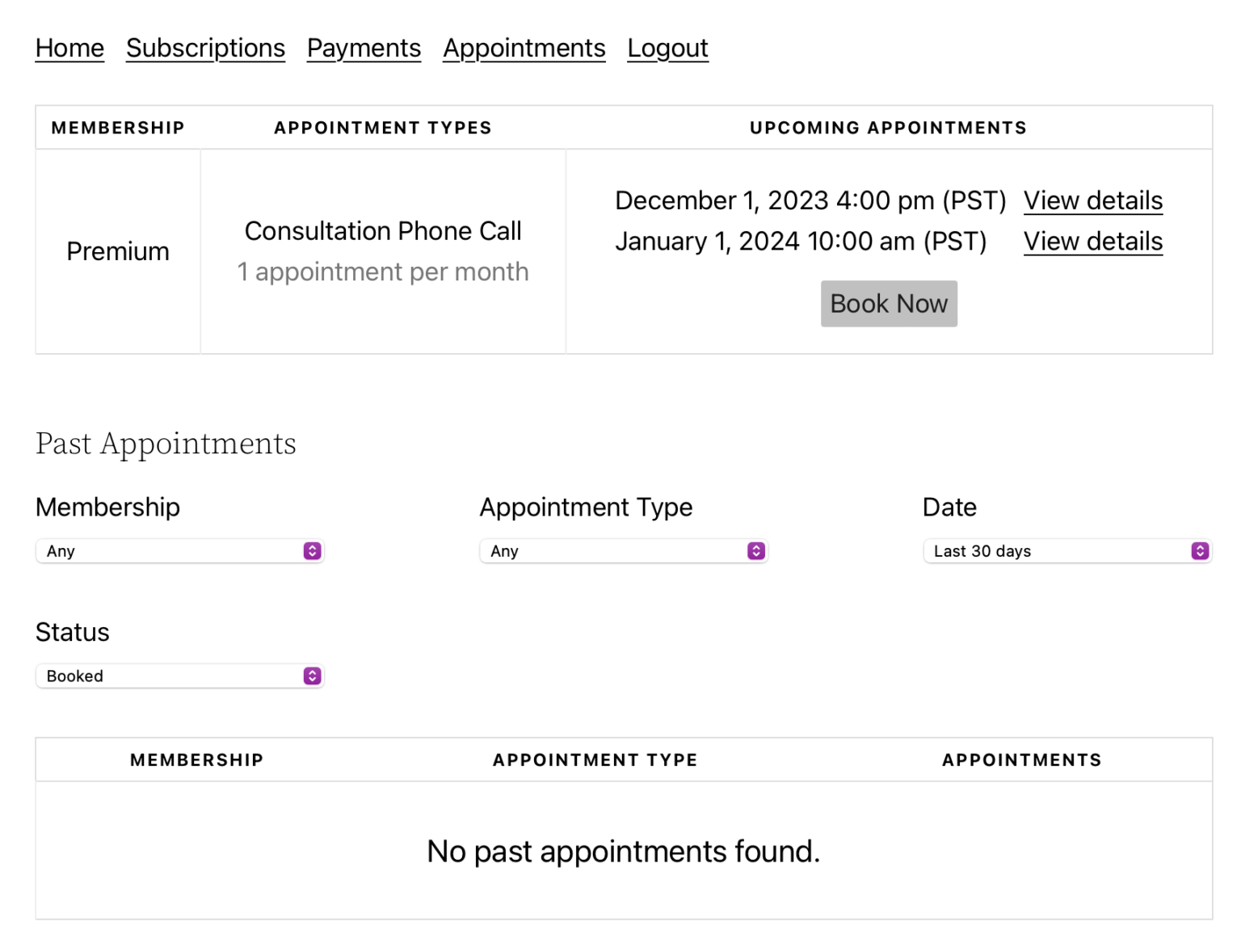 Appointments Tab for Member Dashboards - Simply Schedule Appointments