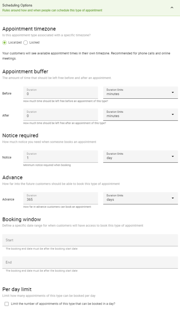 Appointment Type Settings - Simply Schedule Appointments