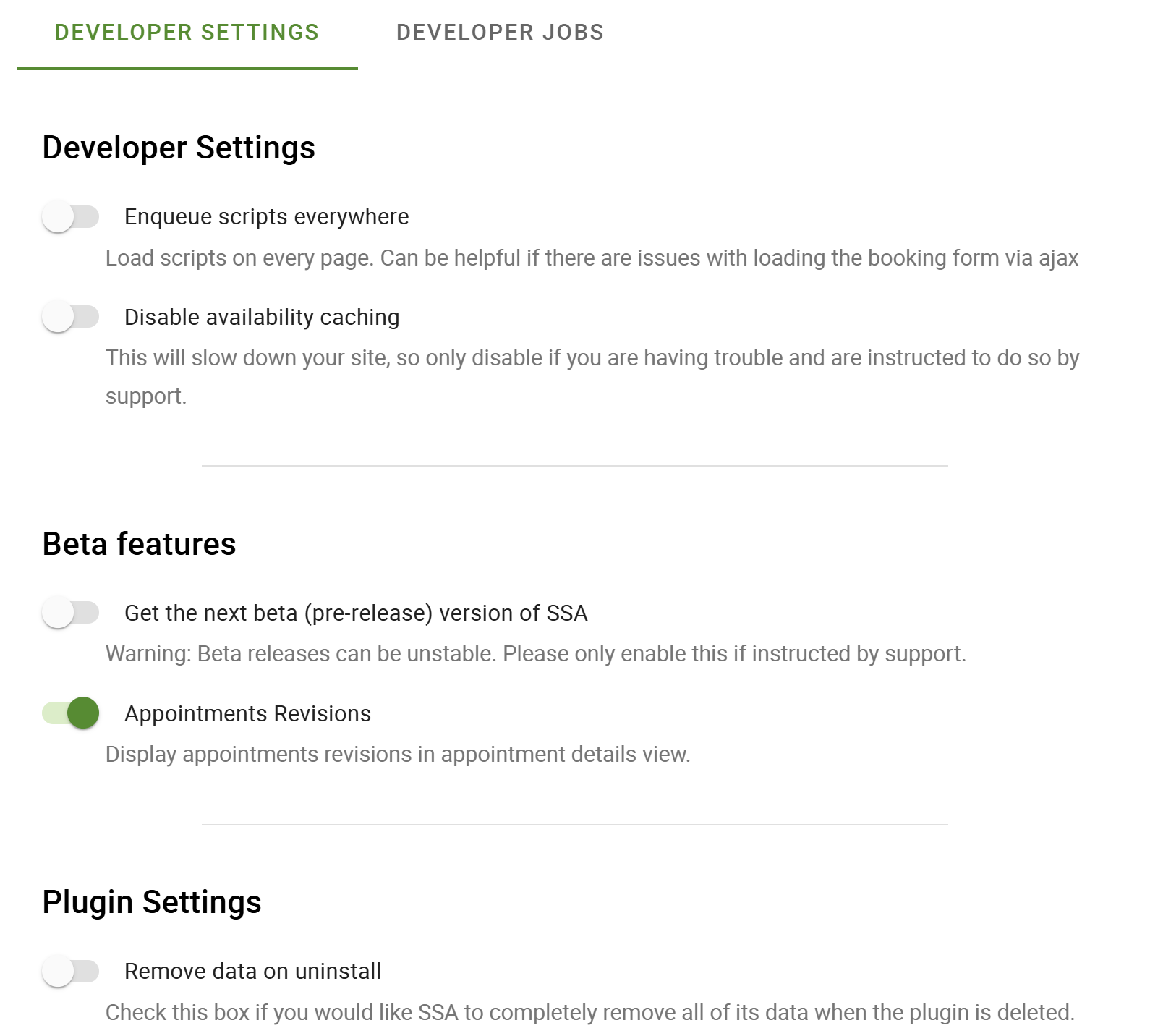 Developer Settings - Simply Schedule Appointments
